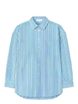 THE FRANKIE SHOP Oana Cotton Padded Shirt Multi Stripe - Blue