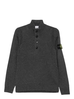 Stone Island Logo Patch Button-up Knit Polo - Grey