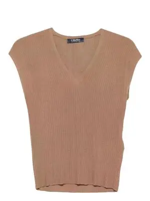 Max Mara S Max Mara Ribbed V-Neck Sleeveless Top Brown