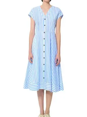 Tara Jarmon Rosia Striped Midi Dress - Blue