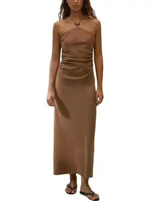 Faithfull The Brand Natalia Halterneck Ruched-detail Dress - Brown