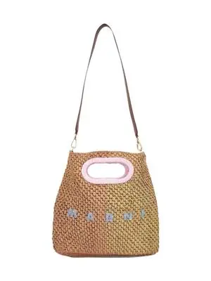 Marni Woven-raffia Embroidered-logo Clutch Bag - Brown