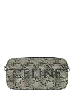 Celine 2018-2026 Triomphe Coated Canvas Logo Horizontal Pouch Crossbody Bag - Neutrals