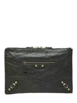 Balenciaga 2018 Lambskin Motocross Giant 12 Zip Around Flat Clutch Bag - Black