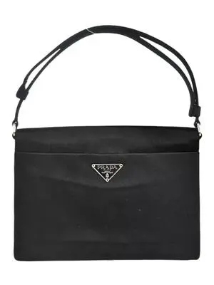Prada Satin Mini Bag With Enamel Logo Plaque - Black