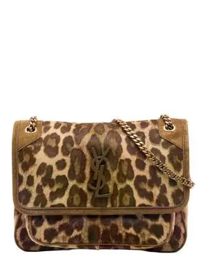 Saint Laurent 2021 Baby Pony Hair Leopard Print Niki Shoulder Bag - Brown
