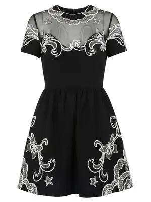 Valentino Garavani Bead-embellished Tulle-panel Mini Dress - Black