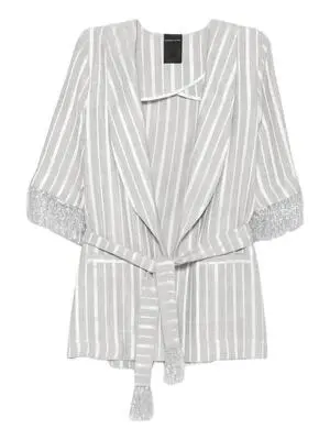 MARC ELLIS Striped Fringe-trimmed Jacket - Grey