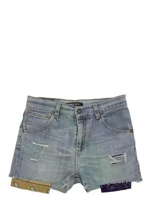 HTC LOS ANGELES Distressed Bandana-insert Shorts - Blue