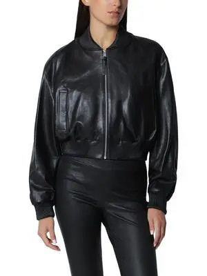 ARMA Hannah Cropped Leather Bomber Jacket - Black