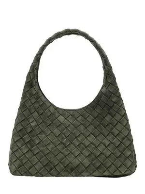 Bottega Veneta Dark Intrecciato Suede Small Campana Bag - Green