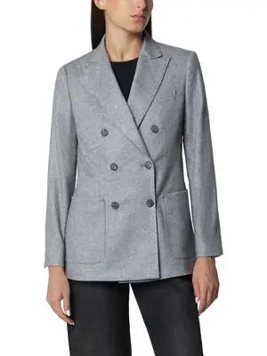 Max Mara Double-breasted Blazer In Silk And Cashmere - Grey