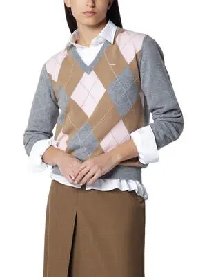 Prada Grey Cashmere Argyle Sweater Grey