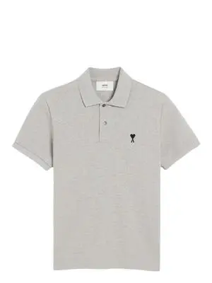 AMI Paris De Coeur Cotton Polo Shirt - Grey