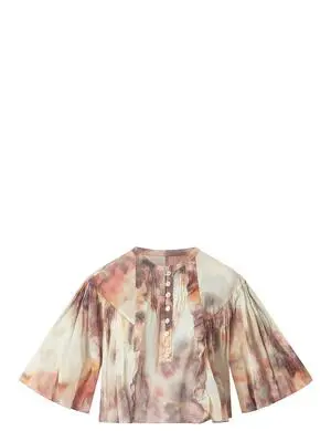 ETOILE Veelia Cloud Print Organic Cotton Voile Top - Beige