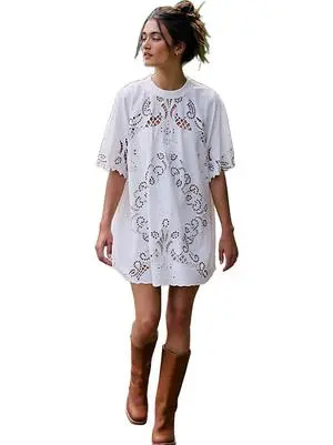 Free People Magic Cotton Eyelet T-shirt Dress - Tea