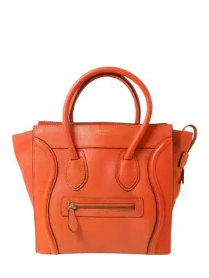 Celine Micro Luggage Calf Leather Handbag - Orange