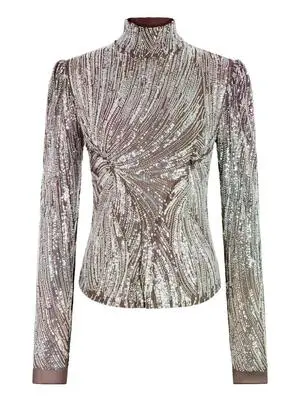 PACO RABANNE Rabanne Silver-Tone Sequin Embellished High Neck Top