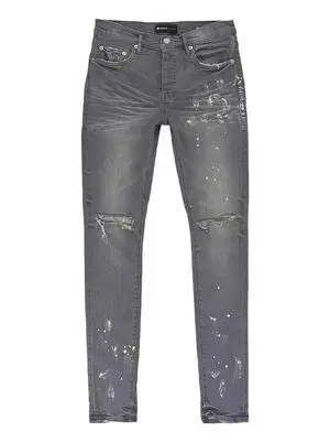 PURPLE BRAND Knee-slit Paint-splatter Jeans - Grey