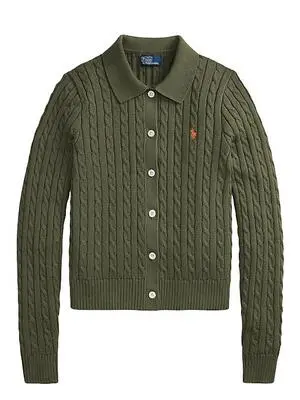 Polo Ralph Lauren Brand-embroidered Cable-knitted Cotton Cardigan - Olive