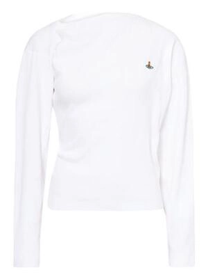 VIVIENNE WESTWOOD Asymmetric Neck Ribbed Top - White