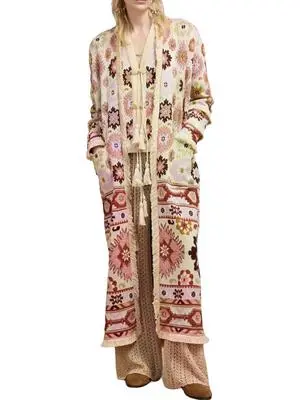 HAYLEY MENZIES Soraya Fringed Duster Cardigan - Neutrals