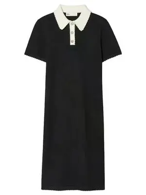 Tory Burch Wool Scalloped Knit Polo Dress - Black