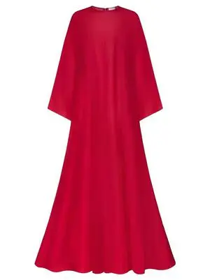 TEMILY Sheer Wide-sleeve Maxi Dress - Red