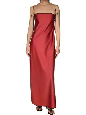 TEMILY Satin-finish Maxi Dress With Side Tie Fastening - Red