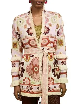 HAYLEY MENZIES Soraya Fringed Jacquard Cardigan - Neutrals