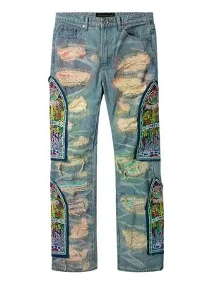 WHO DECIDES WAR Fusion Distressed-finish Jeans - Blue