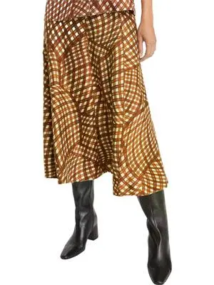Tory Burch Abstract Pattern Print Silk Pleated Skirt - Brown