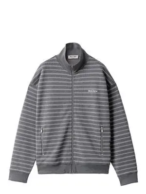 Miu Miu Striped Cotton Fleece Jacket - Gray/white