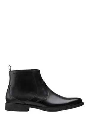 Clarks Whiddon Zip Leather Ankle Boots - Black