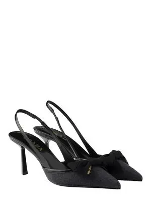 Prada Cashmere Bow-detail Slingback Pumps 75 - Grey