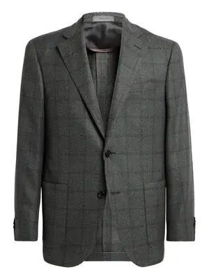 Corneliani Virgin Wool-silk-cashmere Check Blazer - Green
