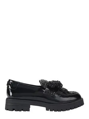 Kurt Geiger Leather Embellished Bow Loafers - Black