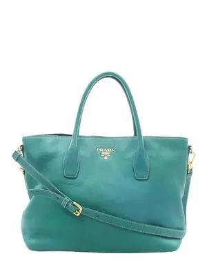 Prada 2000s Leather Tote Bag - Blue