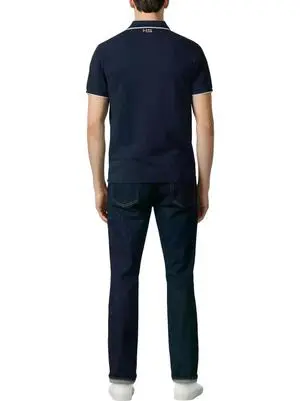 HACKETT LONDON Tipped-trim Embroidered Polo Shirt - Blue