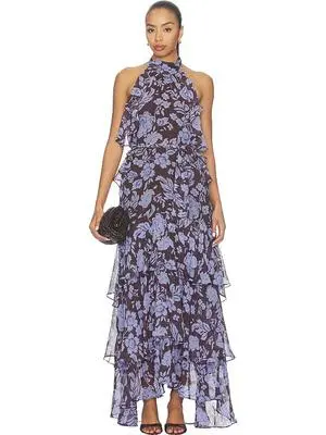 Astr The Label Lae Halterneck Tiered Ruffle Dress - Blue