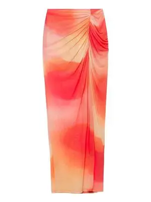 Simkhai Kensington Ruched Mesh Maxi Skirt - Orange