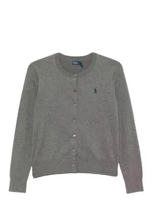 Polo Ralph Lauren Fine Knit Embroidered Logo Cardigan - Grey