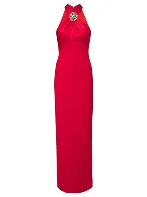 David Koma Embellished Halterneck Satin-trimmed Gown - Red