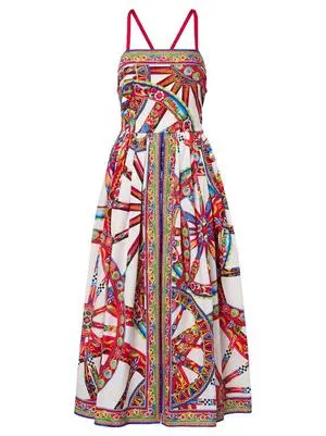 Dolce & Gabbana Carretto Gathered Cotton Poplin Midi Dress - Multicoloured