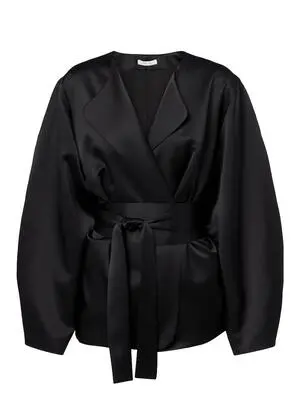 THE SEI Belted Silk Blouson Jacket - Black
