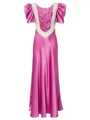 RODARTE Lace-trimmed Silk Maxi Dress - Pink