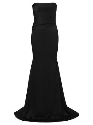 Alex Perry Draped Strapless Crepe Satin Gown - Black