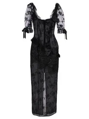 Alessandra Rich Bow-detail Cotton-blend Lace Midi Dress - Black