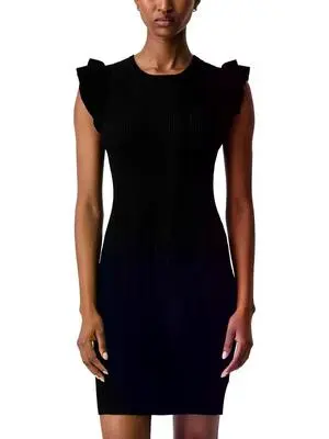 Michael Kors Ruffled Ribbed Knit Dress - Black