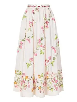 Agua Bendita Floral-print Linen Maxi Skirt - Neutrals